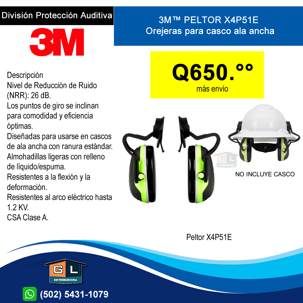 Orejeras Peltor™ 3M™ / montable a Casco / ala ancha / X4P51E - GL ...